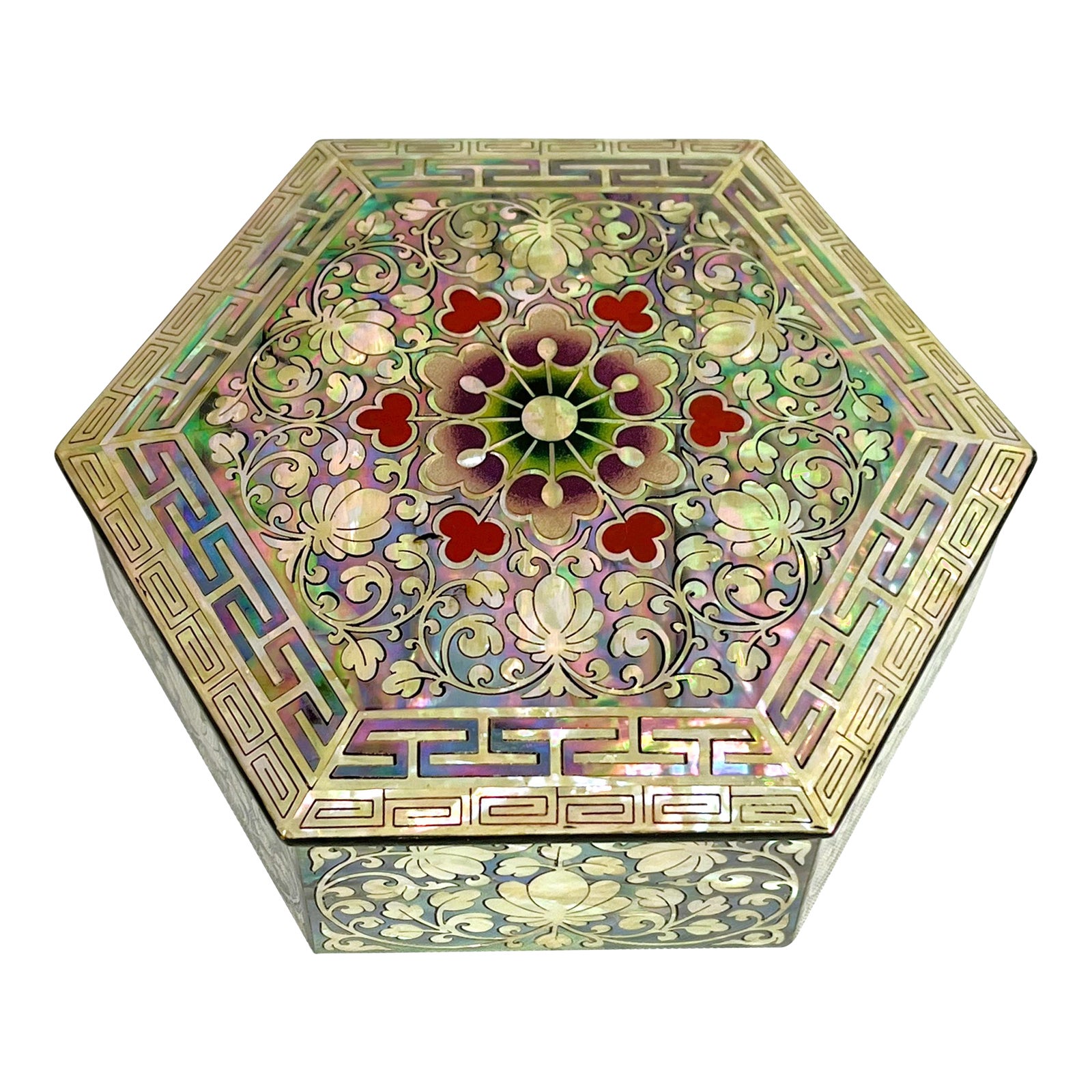 Vintage Korean Najeon Lacquerware With Mother of Pearl Hexagon Trinket ...