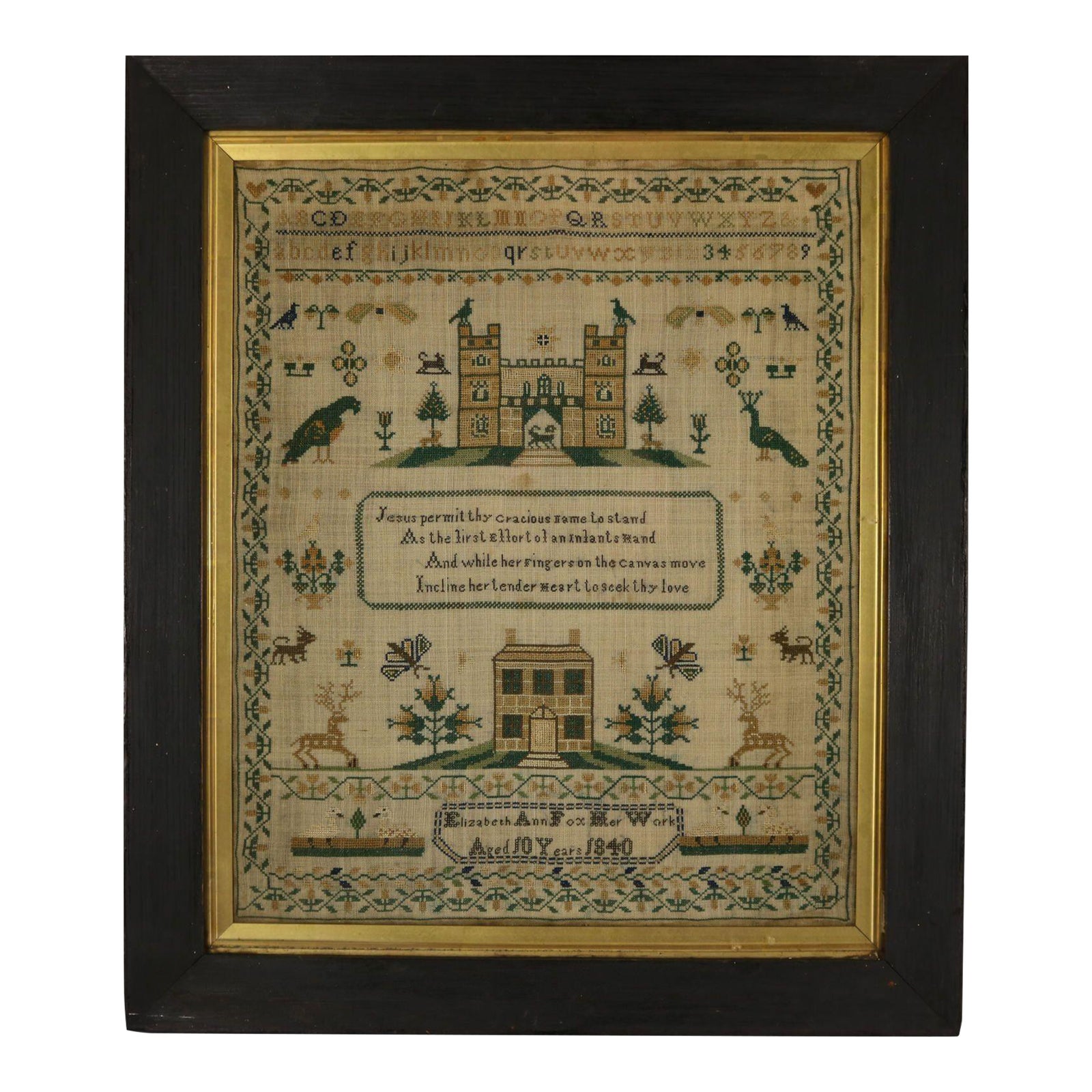 Antique Sampler, 1840, by Elizabeth Ann Fox | Chairish