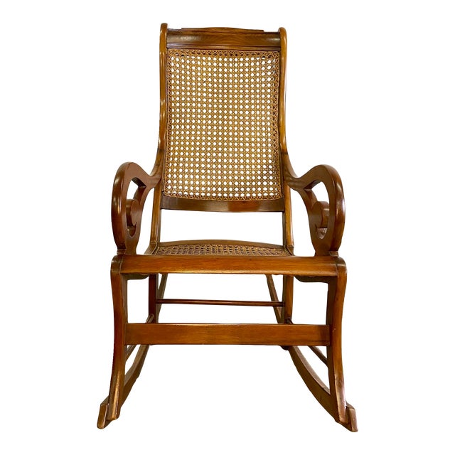 Antique Lincoln Style Caned Maple Rocking Chair | Chairish