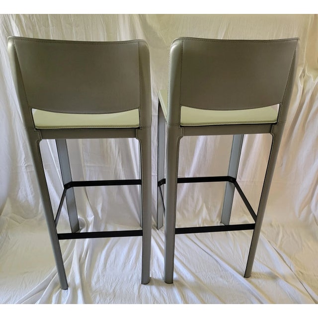 1980s Postmodern Matteo Grassi Grey Leather Bar Stools- a Pair | Chairish