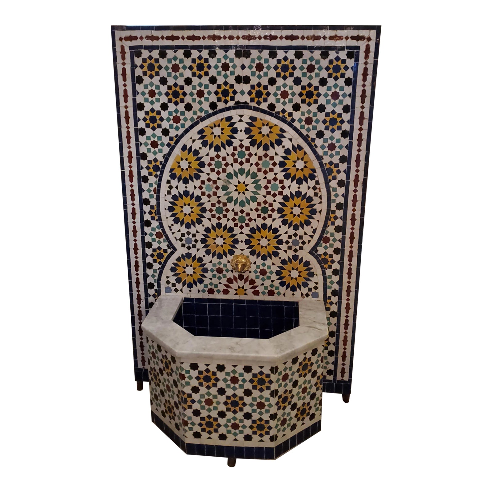 Riad Marble Border Moroccan Multi-Color Tile Fountain | Chairish