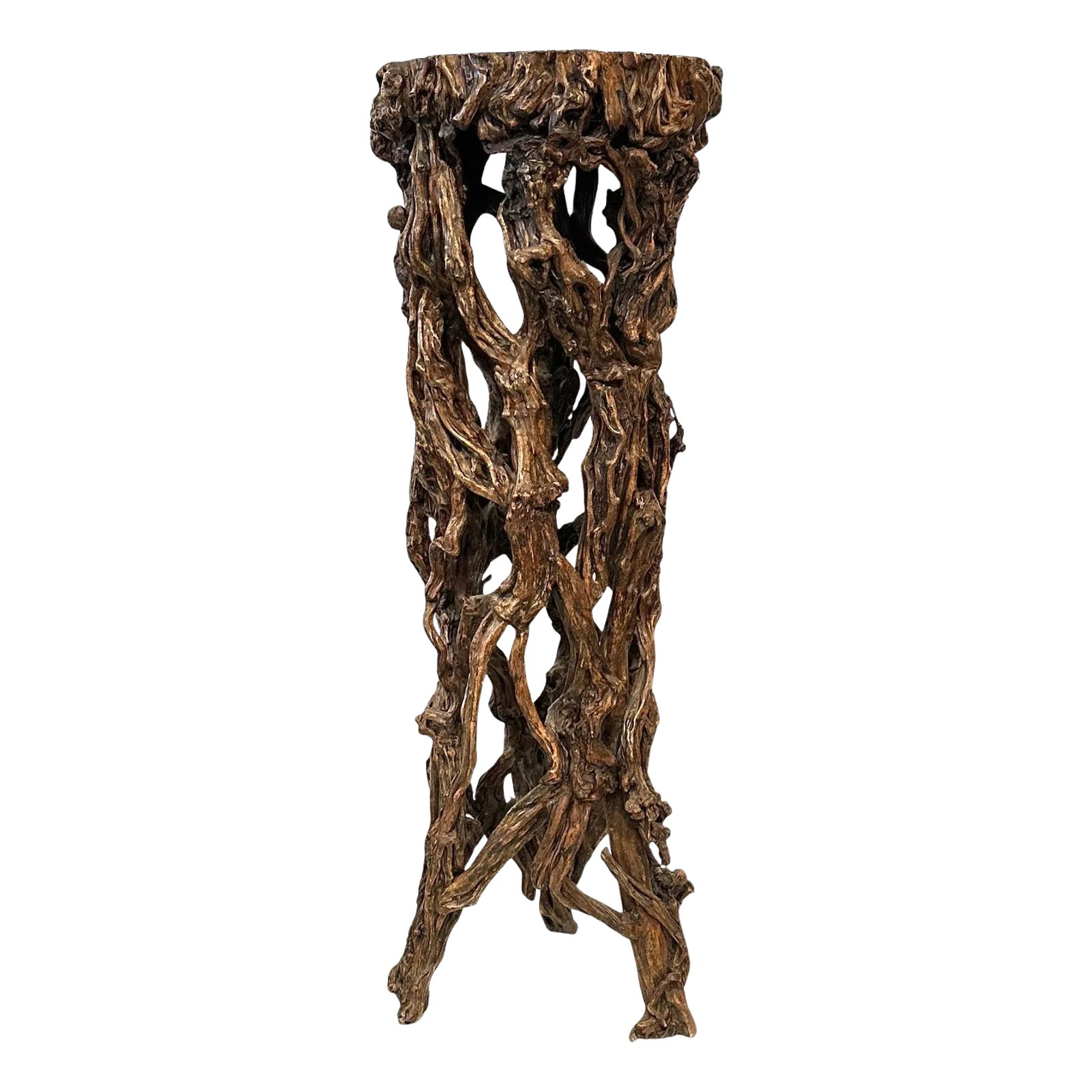 Late 19th Century Hand-Carved Wooden Tree Root Pedestal | Chairish
