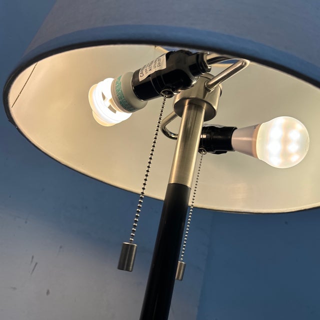 Contemporary Silver Finish + Leather Wrap Table Lamp | Chairish