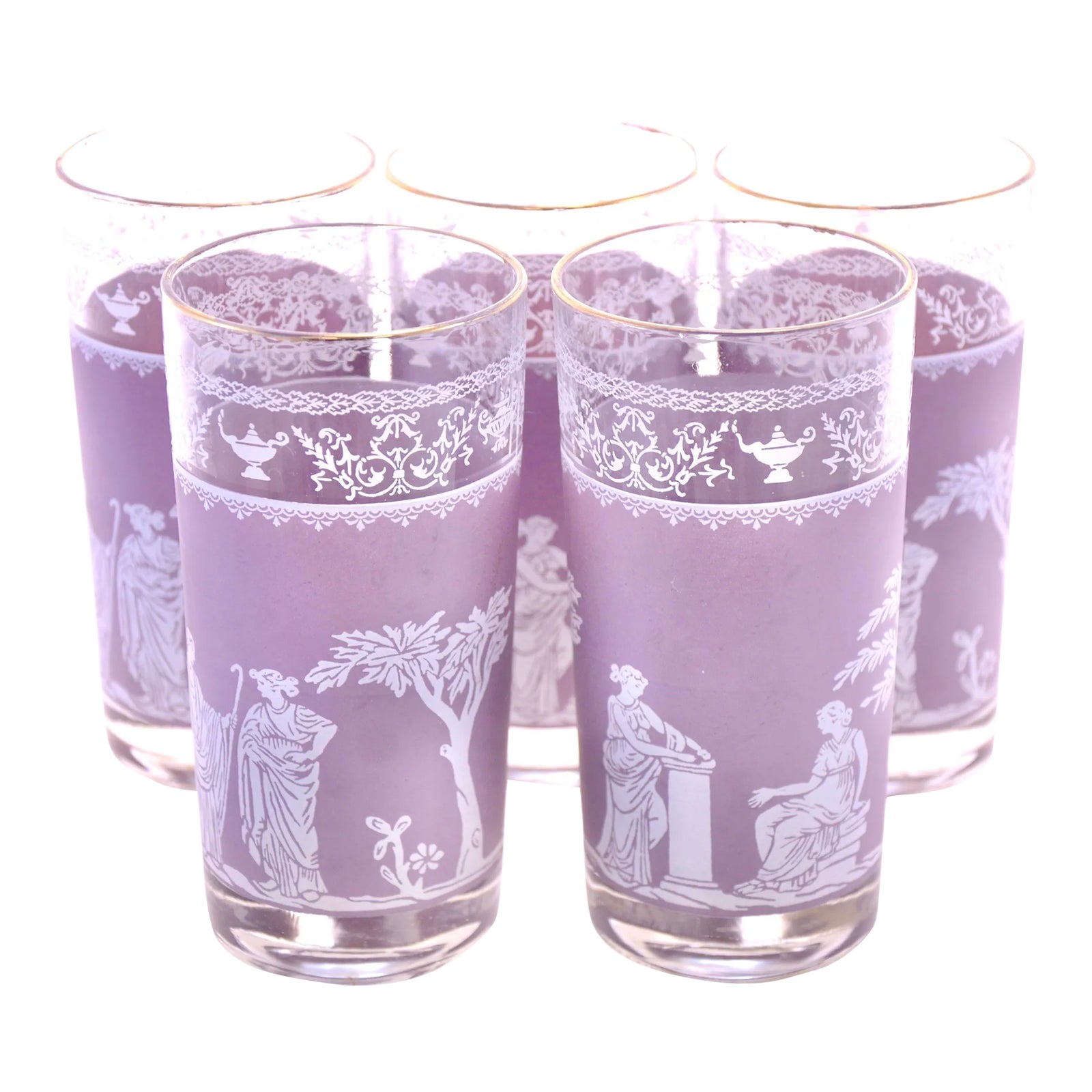 Midcentury Lavender & Cream Glassware - Set of 5 | Chairish