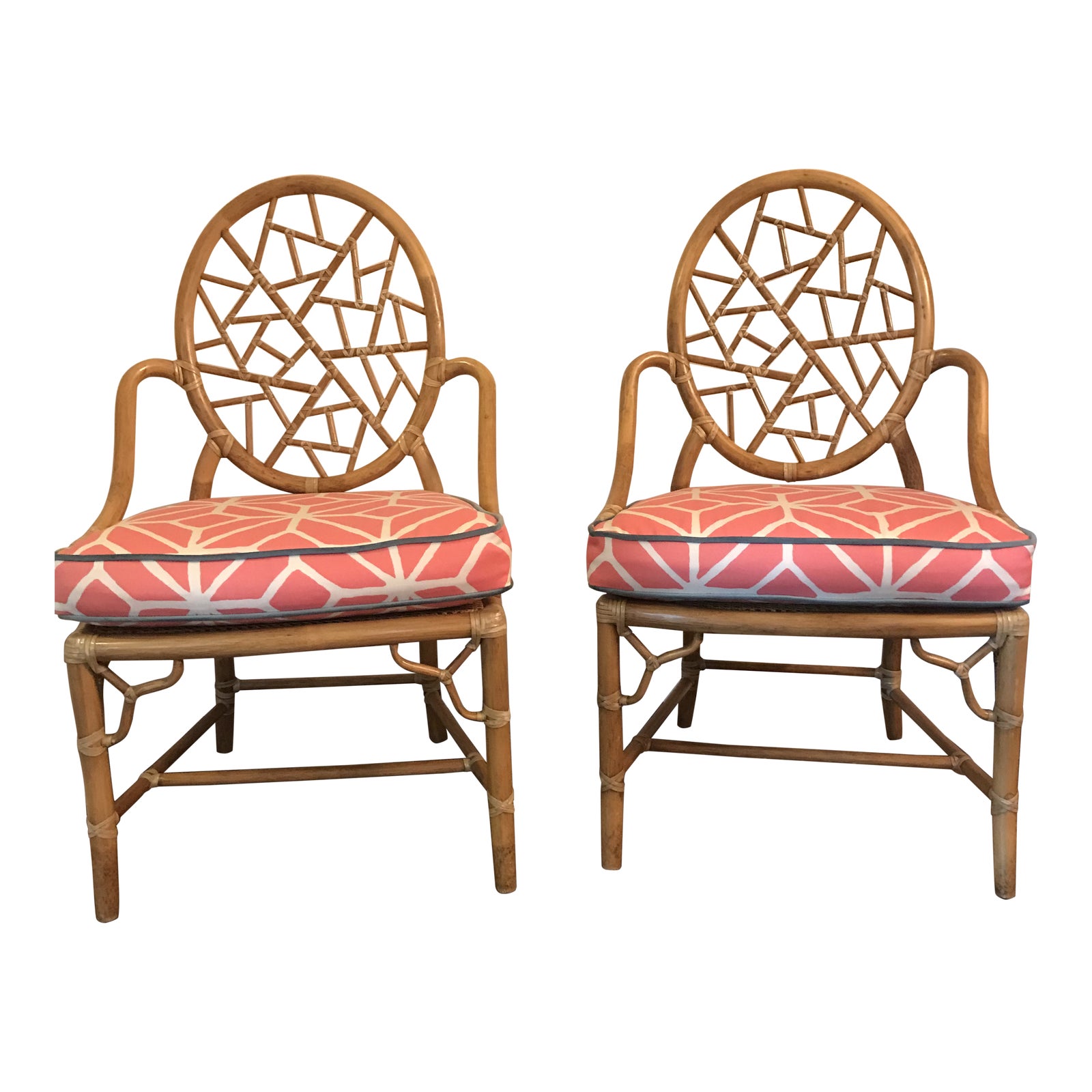 Custom Schumacher Cushion McGuire Cracked Ice Chairs- A Pair | Chairish