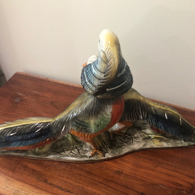 1950s Collectible Mid Century Italian Ceramic Pheasants Pair Majolica ...