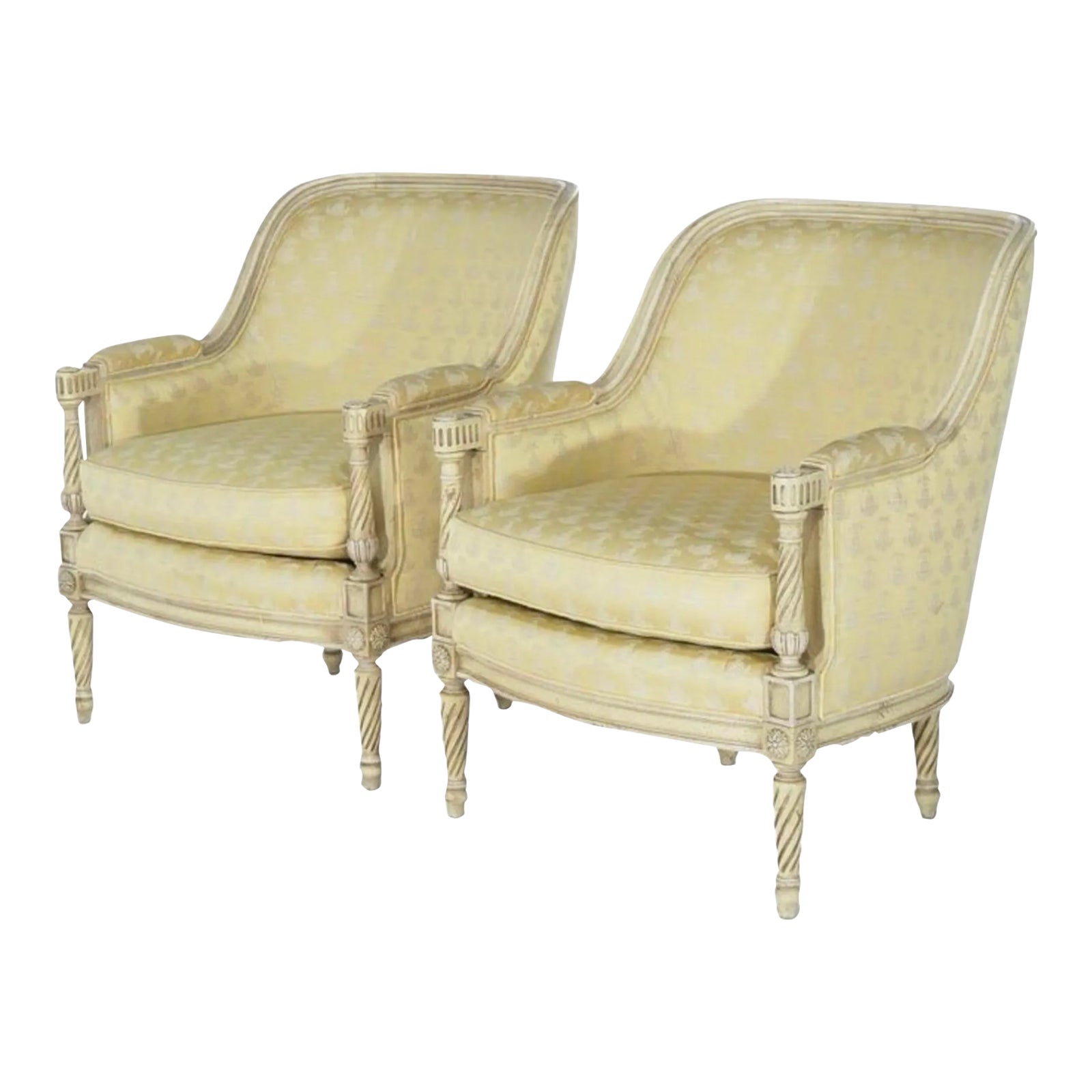 1950s French Louis XVI Style Carved and Painted Bergere Chairs by ...