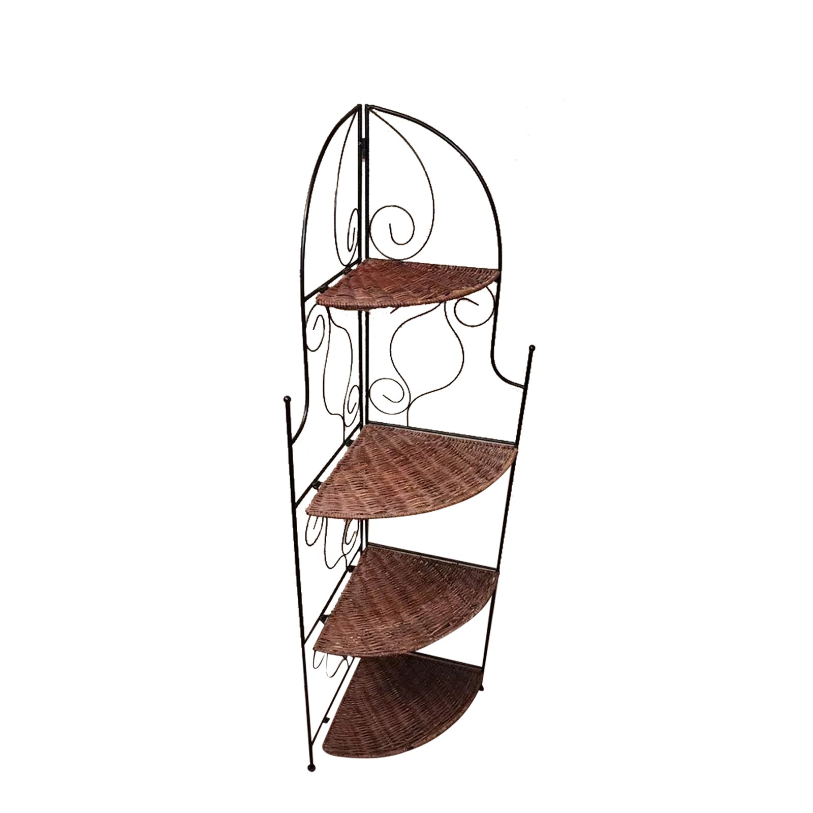 Vintage 4-Tier Folding Iron/Wicker Corner Plant Stand | Chairish