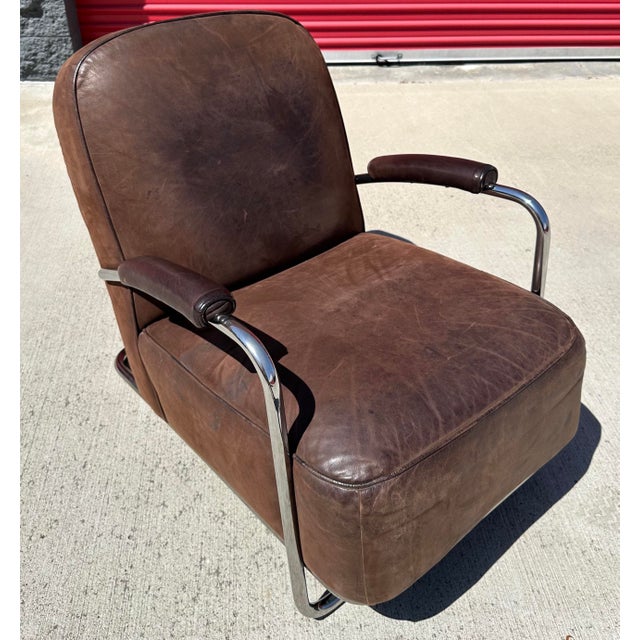 Brown Leather Arm Chair by Mitchell Gold | Chairish
