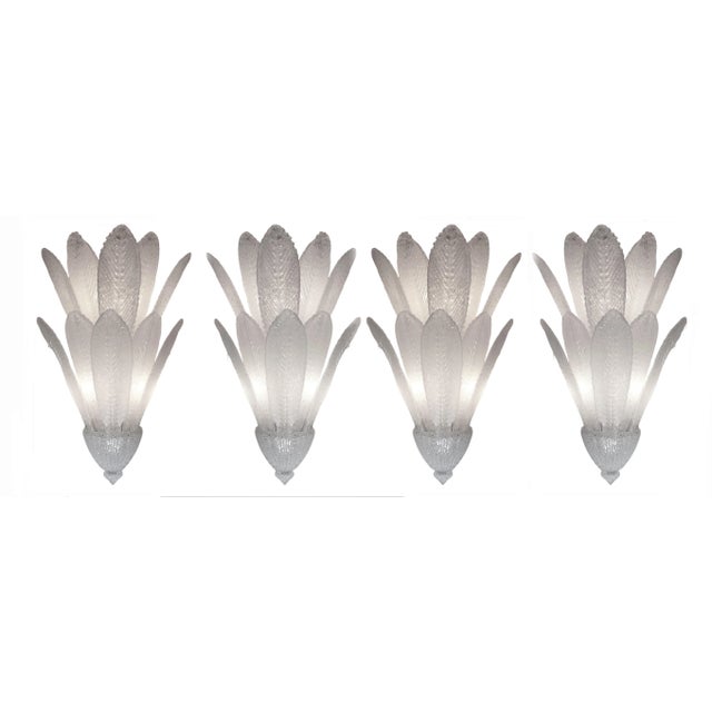 Set of Four Large Two Tier Handblown Murano Feather Sconces by Barovier Et Toso | Chairish