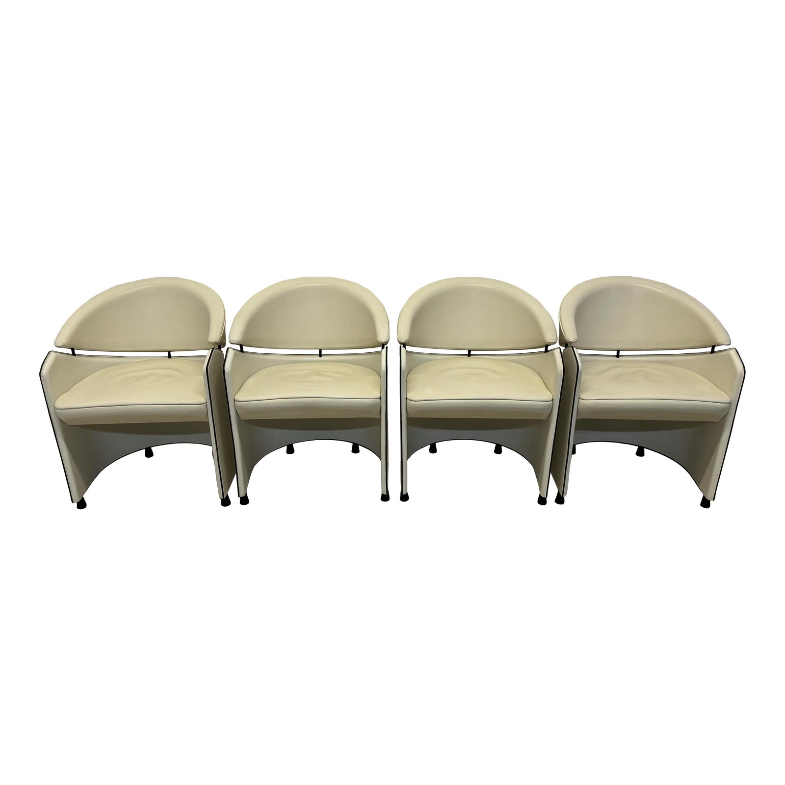 Matteo Grassi Cream Leather Barrel Back Dining Arm Chairs - Set of Four ...