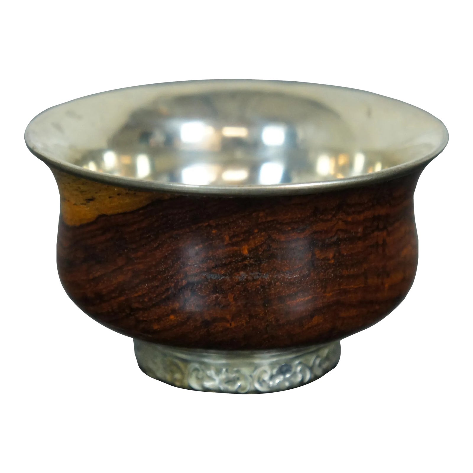 Late 20th Century Tibetan Himalayan Wood & Silver Lined Libation Bowl ...