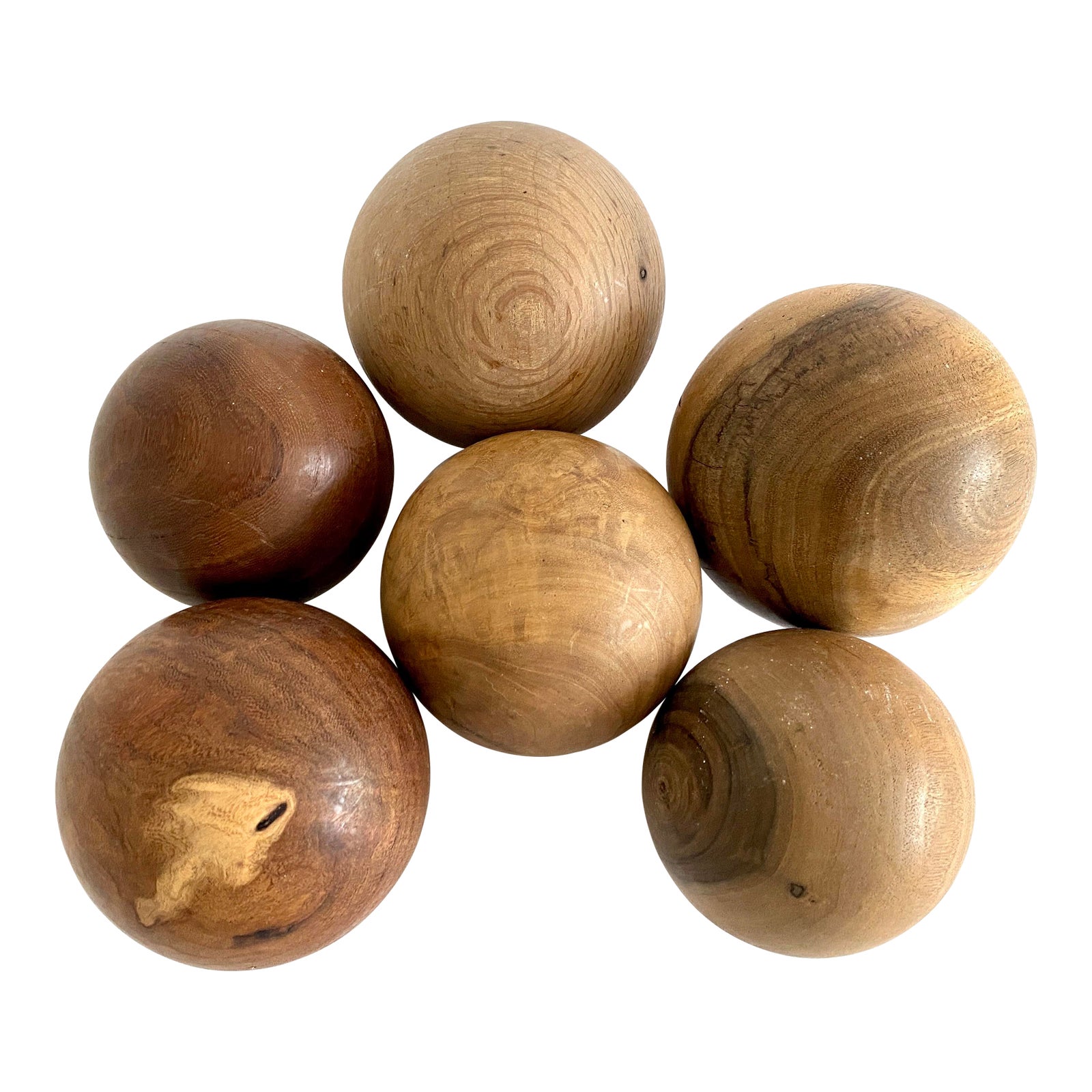 Natural Wood Carpet Balls - Set of 6 | Chairish