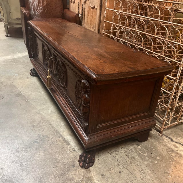 19th C. Italian Carved Walnut Trunk W/ Lion Feet | Chairish