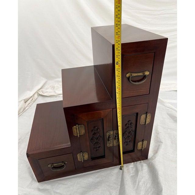 1980s Vintage Tansu Stair Step Chest Two Pass Through Drawers Double ...