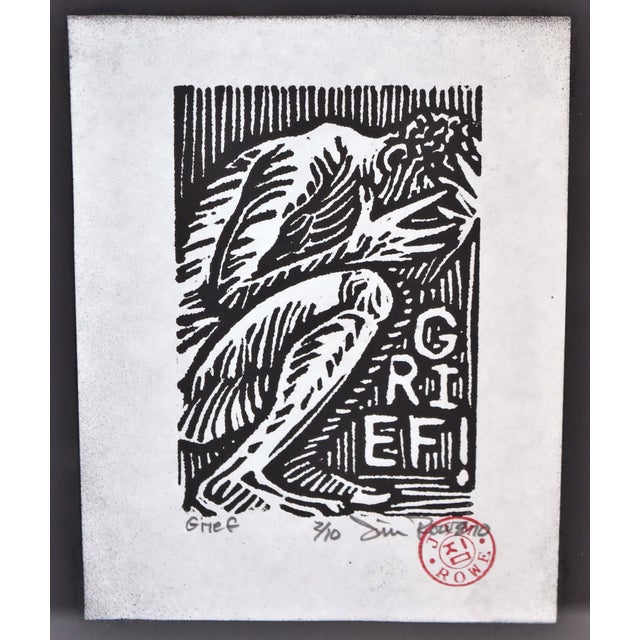 Mid 20th Century Vintage Mid-Century Modern Linoleum Linocut Print ...