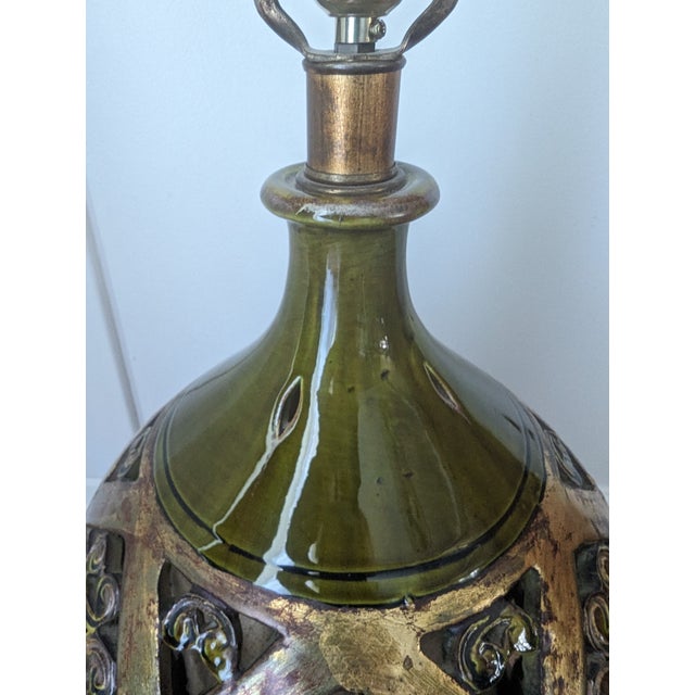 Mid-Century Extra Large Avocado Weave Lamp | Chairish