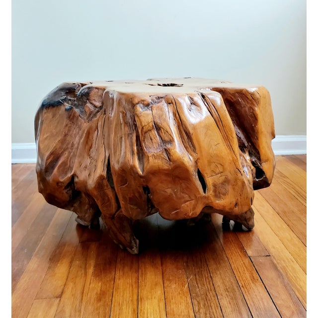 Vintage Organic Modern Free-Form Teak Root Side Table | Chairish