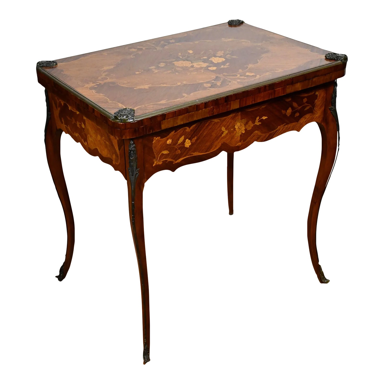 1880 Antique French Louis XV Walnut & Satinwood Inlaid Flip Top Game ...