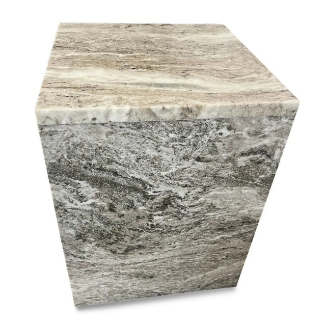 White & Grey Marble Bedside Table | Chairish
