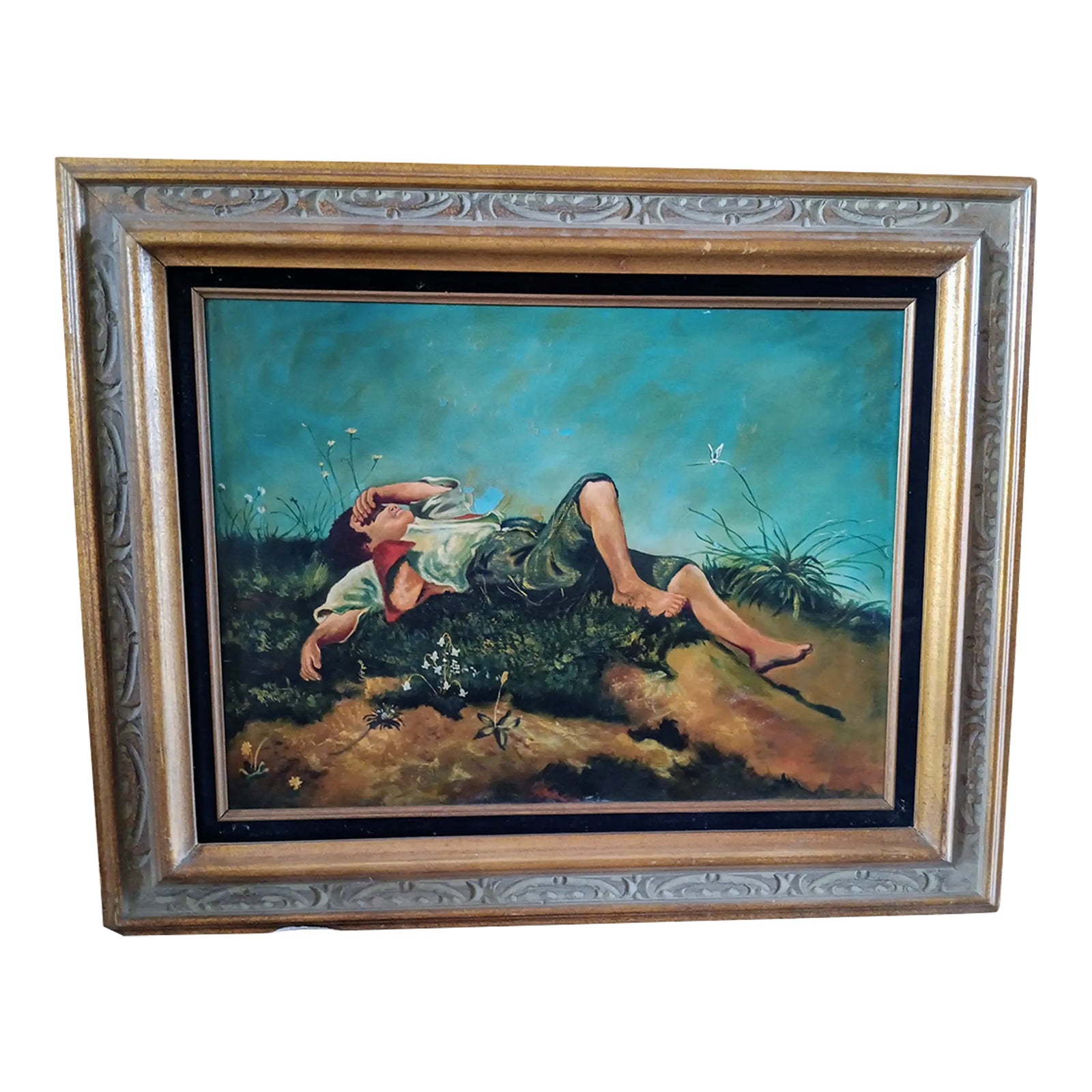 Vintage Oil on Canvass Painting “Shepherd Boy” Homage to German Artist ...