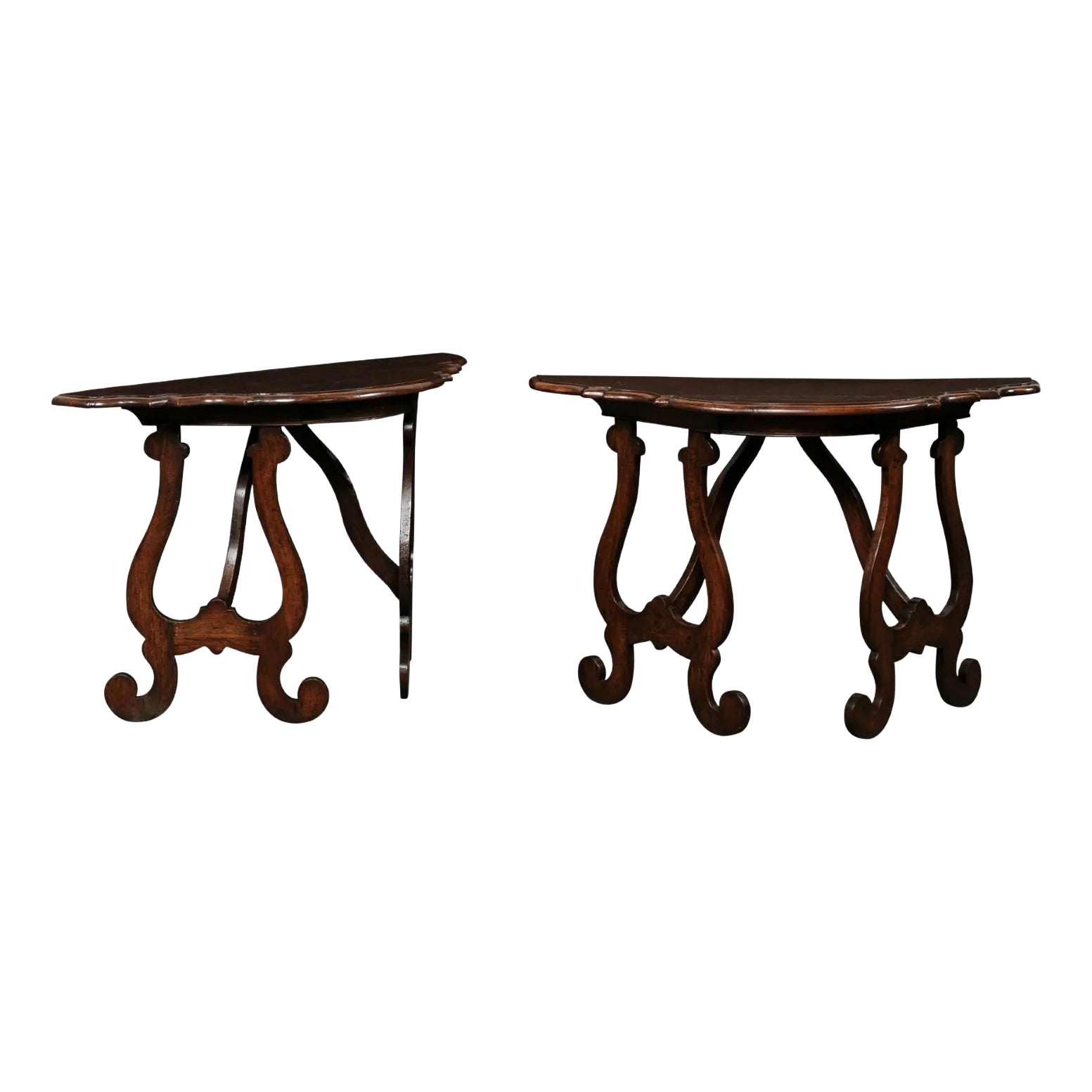 Italian 19th Century Lyre-Leg Demi Consoles - a Pair | Chairish