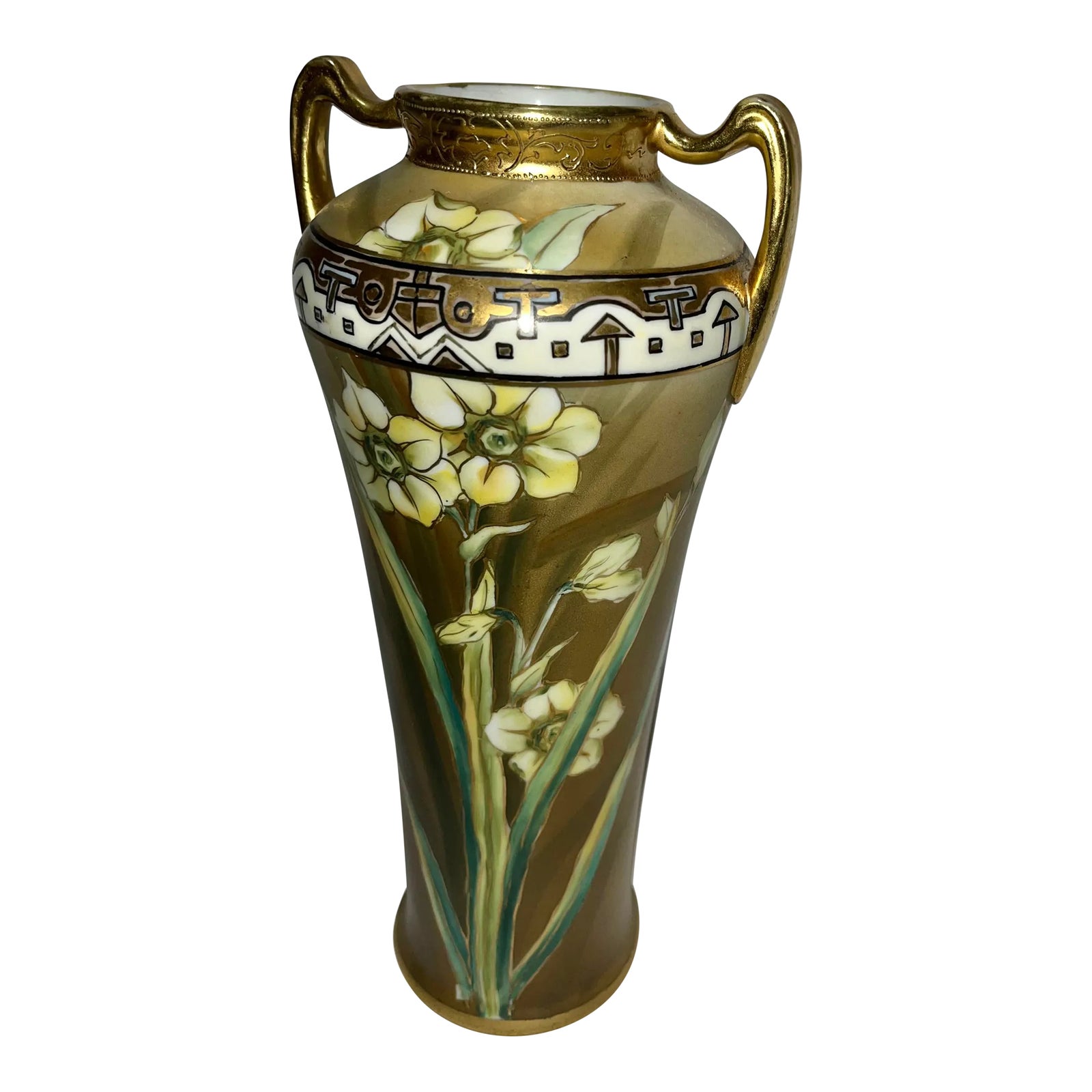 Vintage Japanese Nippon Ceramic Vase With Floral Decorations | Chairish