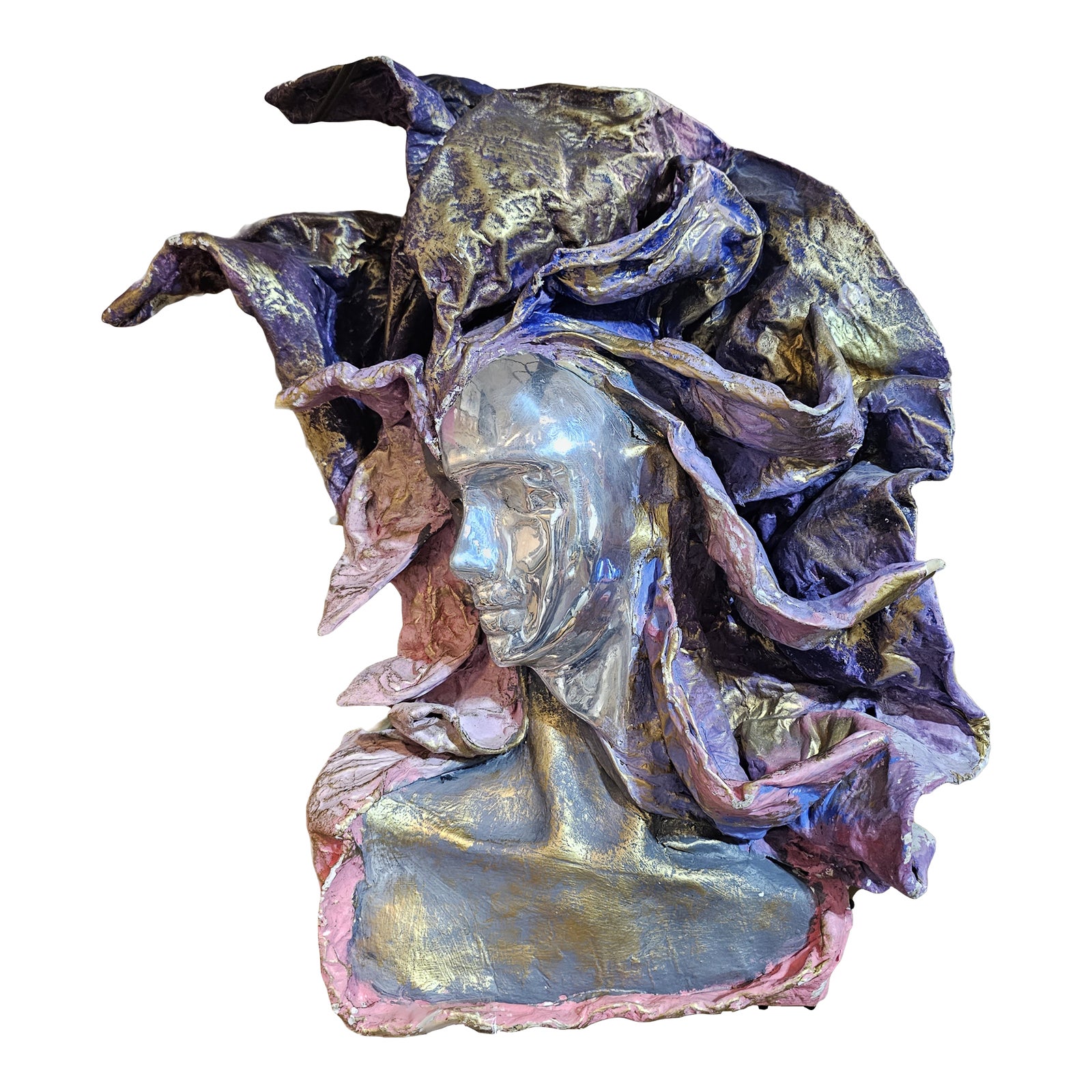 Postmodern Metal and Paper Mache Lady Face Wall Sculpture | Chairish