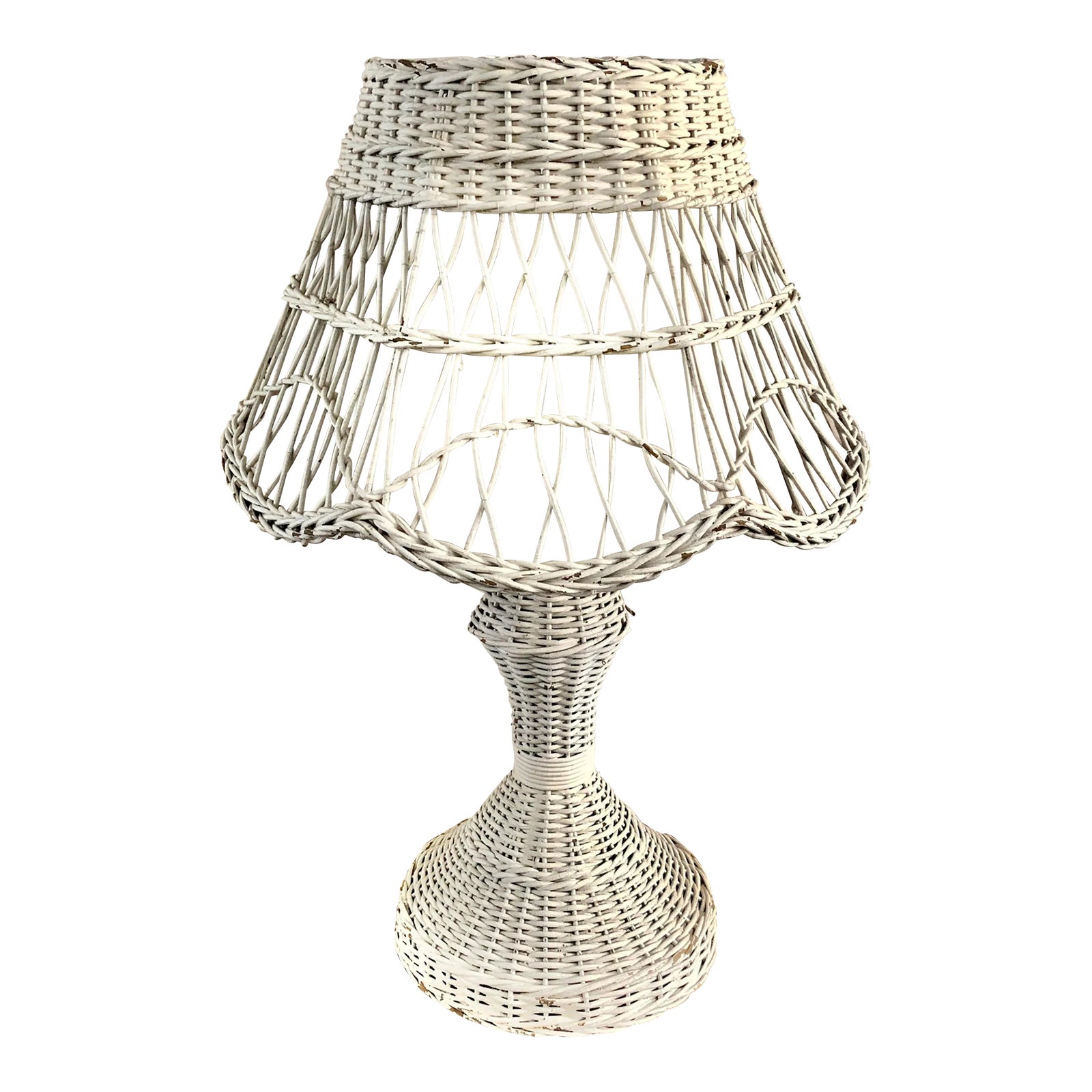 Antique White Wicker Table Lamp | Chairish