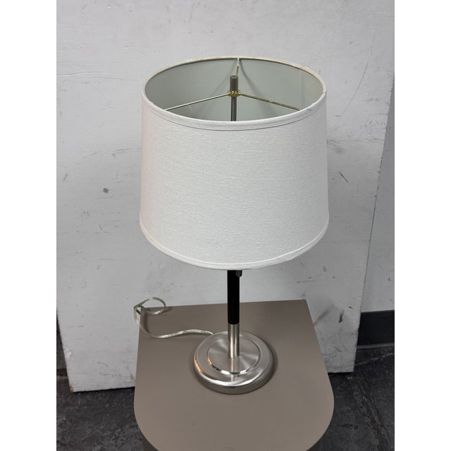 Contemporary Silver Finish + Leather Wrap Table Lamp | Chairish