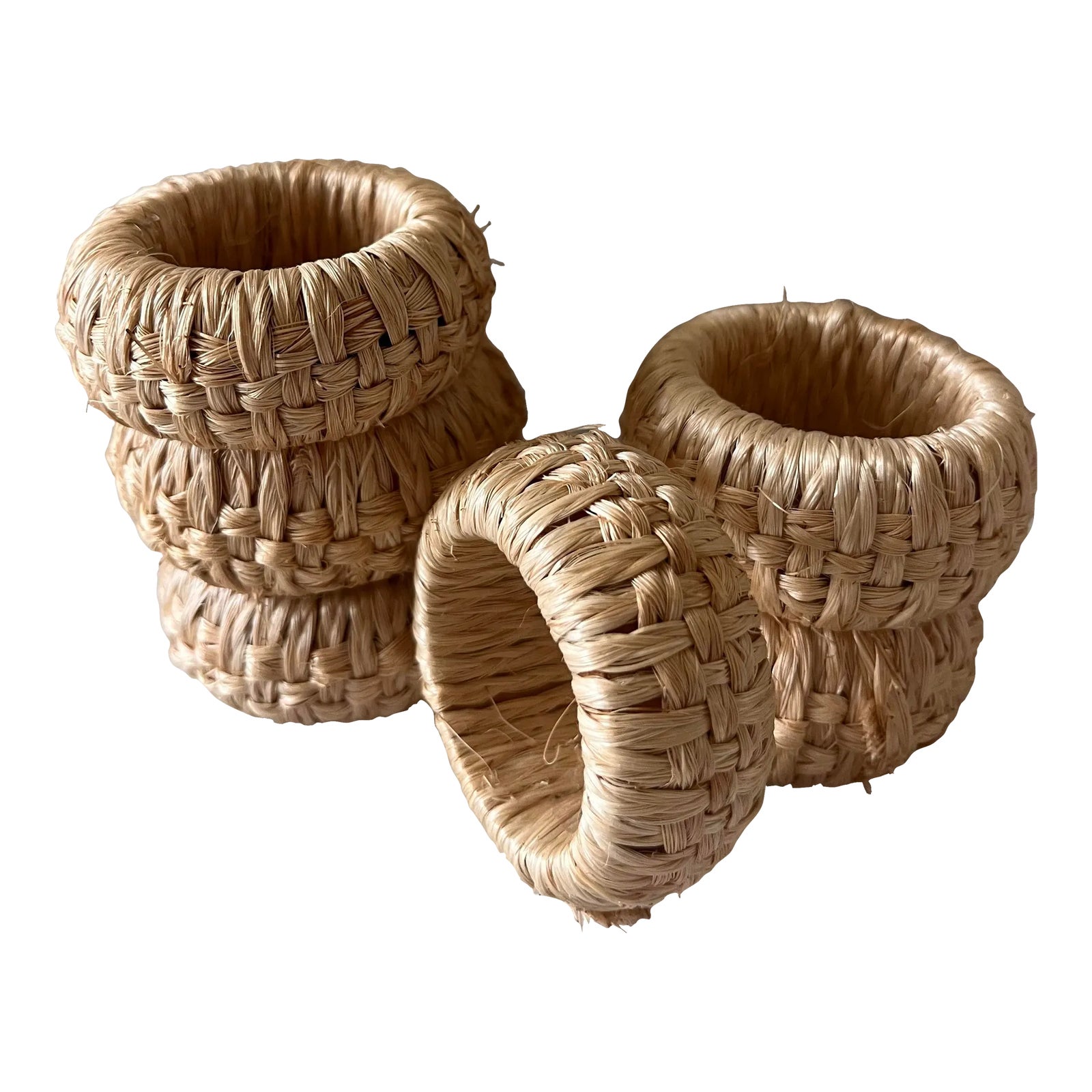 Set of 6 Woven Rattan Natural Napkin Rings | Chairish
