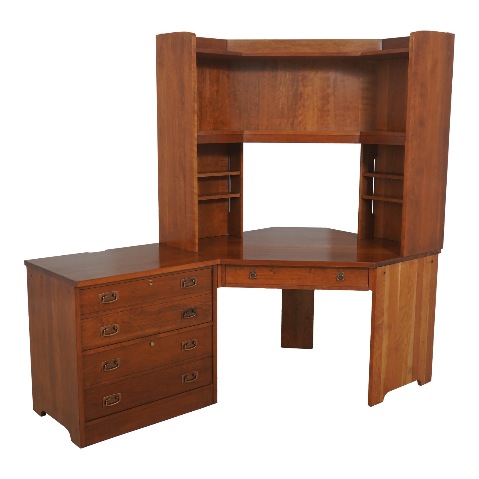 Stickley Mission Cherry Home Office Corner Desk W. Hutch | Chairish