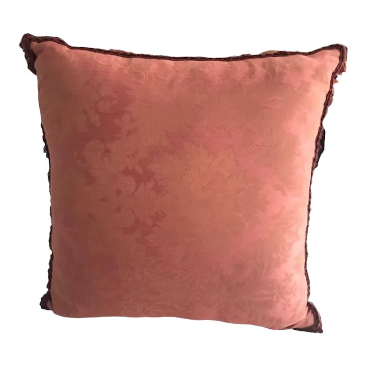 Vintage Silk Pink Peony Damask Pillow | Chairish