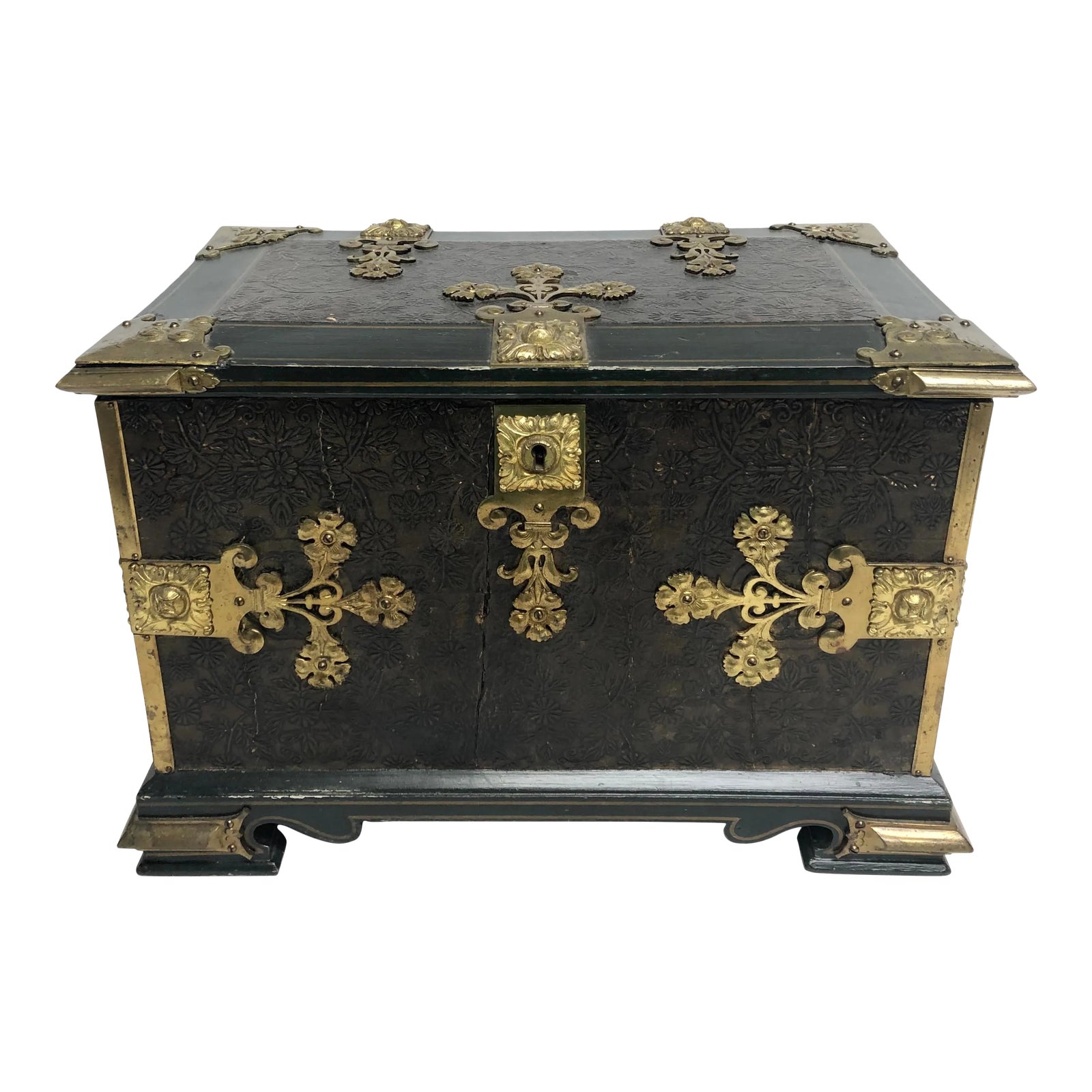 Circa 1900 Painted Dresser Box with Gold Accents | Chairish