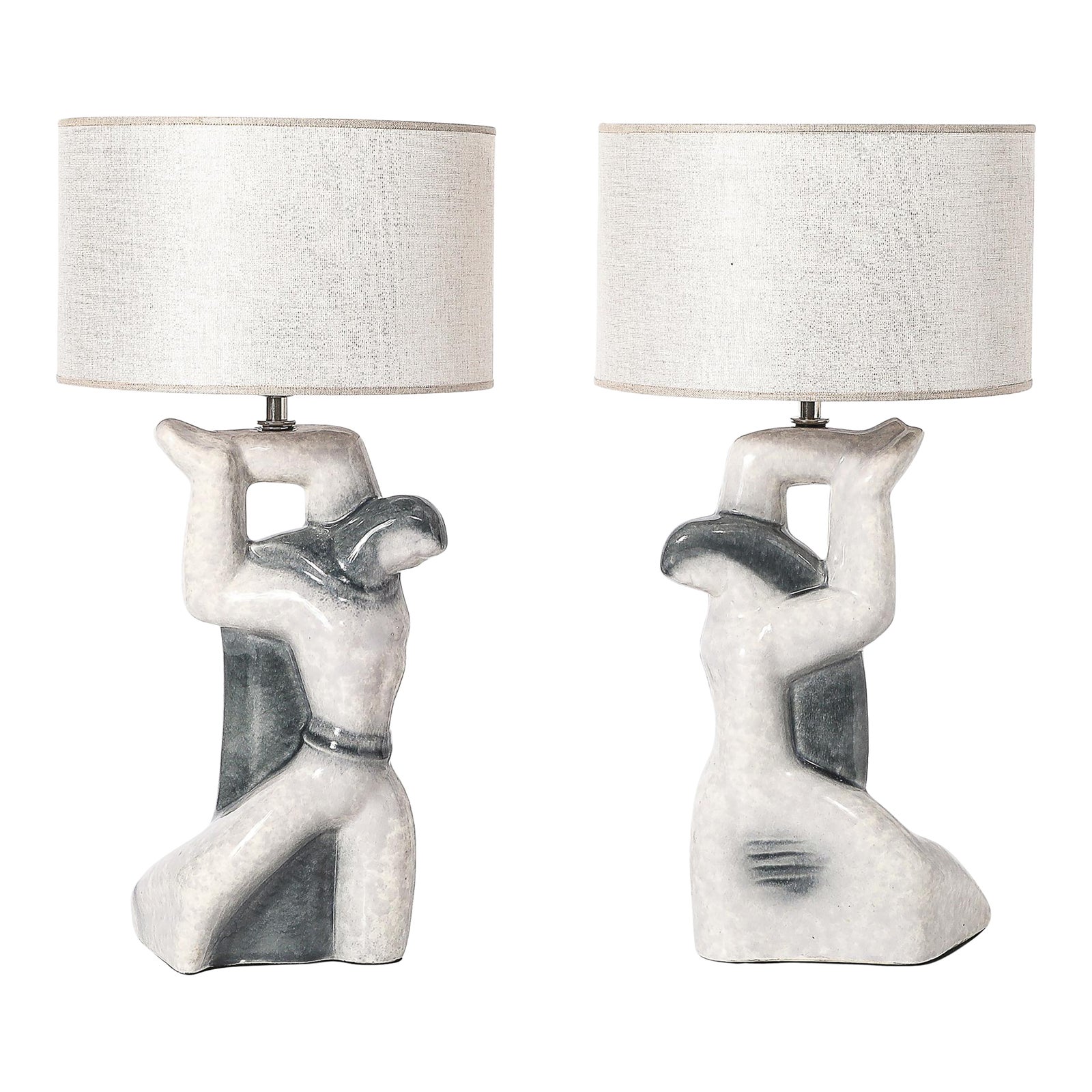Pair of Mid-Century Modernist Abstract Figural Ceramic Table Lamps ...