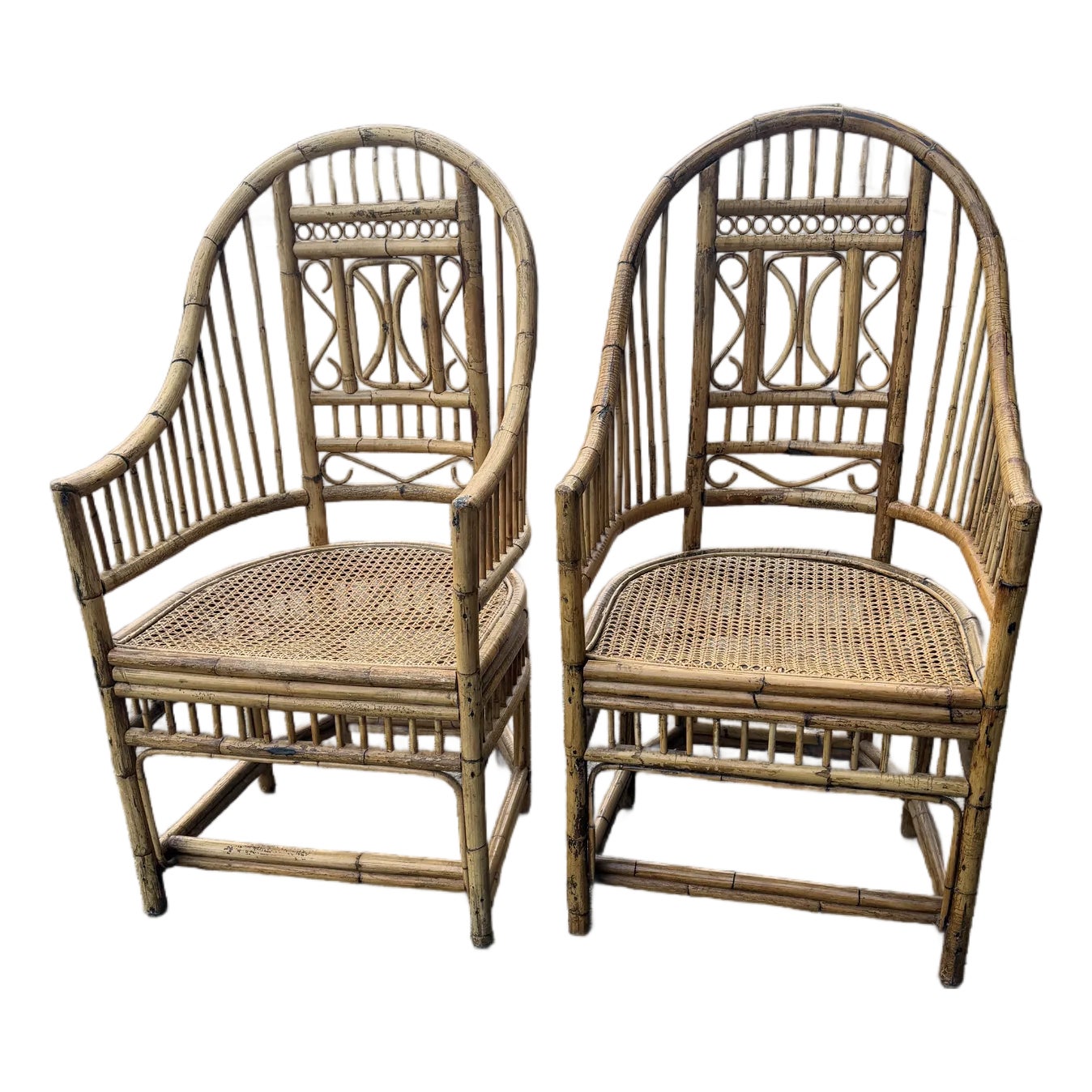 1970s Pair of Fancy Brighton Pavilion Arm Chairs Bamboo | Chairish