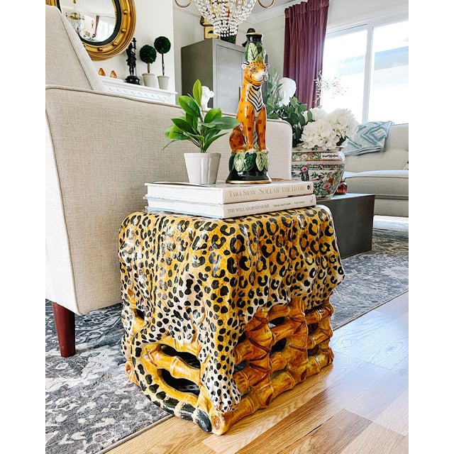 1960s Italian Glazed Terracotta Leopard Print Ottoman Stool | Chairish