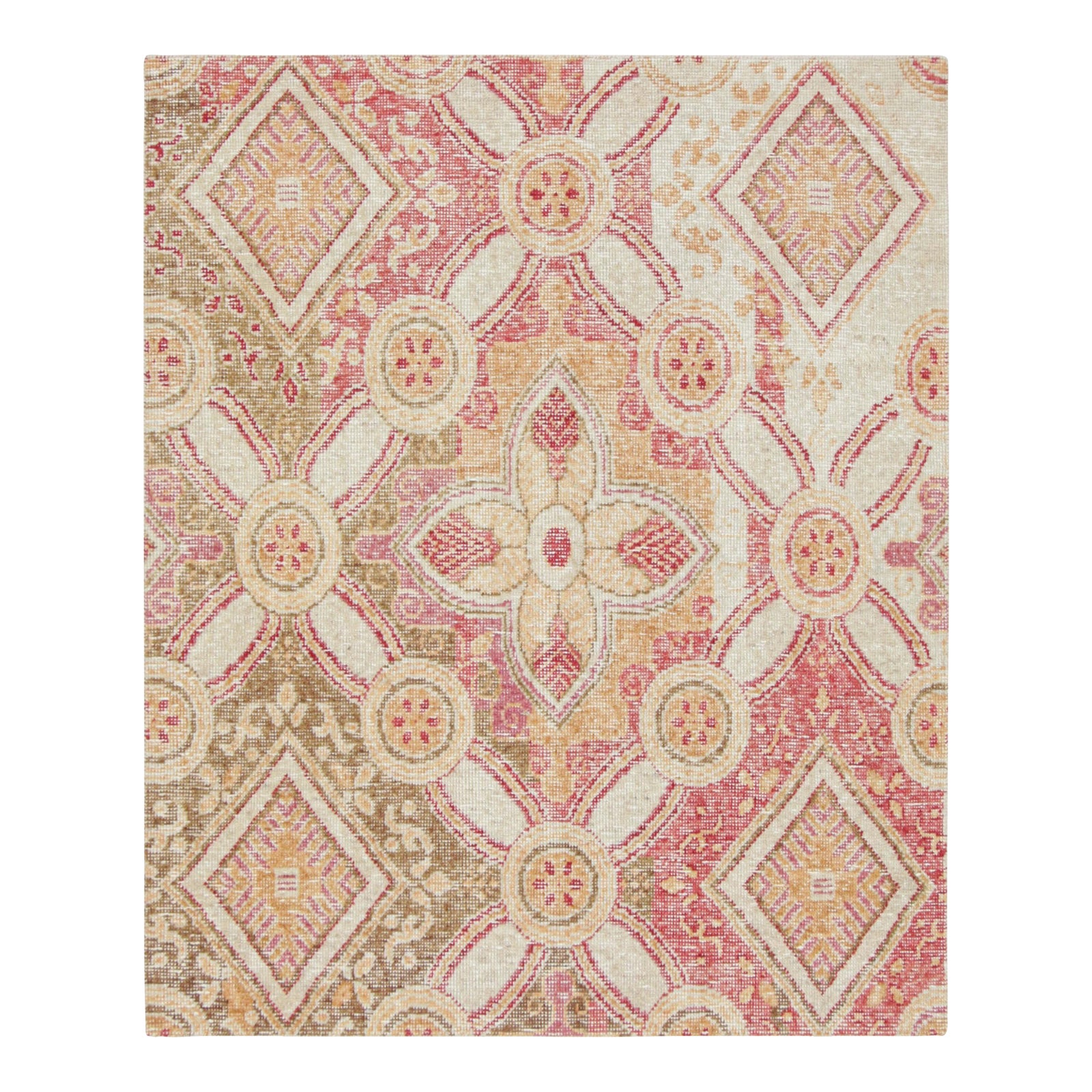 Rug & Kilim’s Modern Distressed Rug With Red, Green, Gold, White ...
