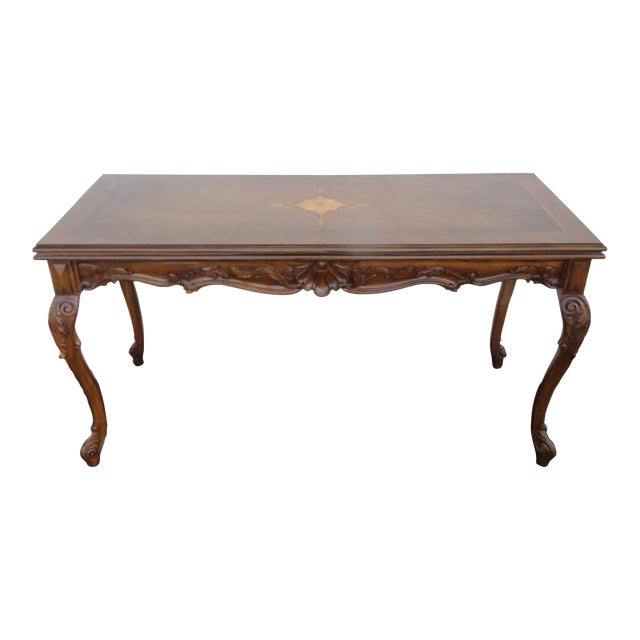 French Inlay Long Console Library Dining Extension Table | Chairish