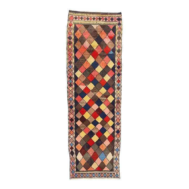 Vintage Persian Lori Harlequin Diamond Rug - 03'07 X 11'01 | Chairish