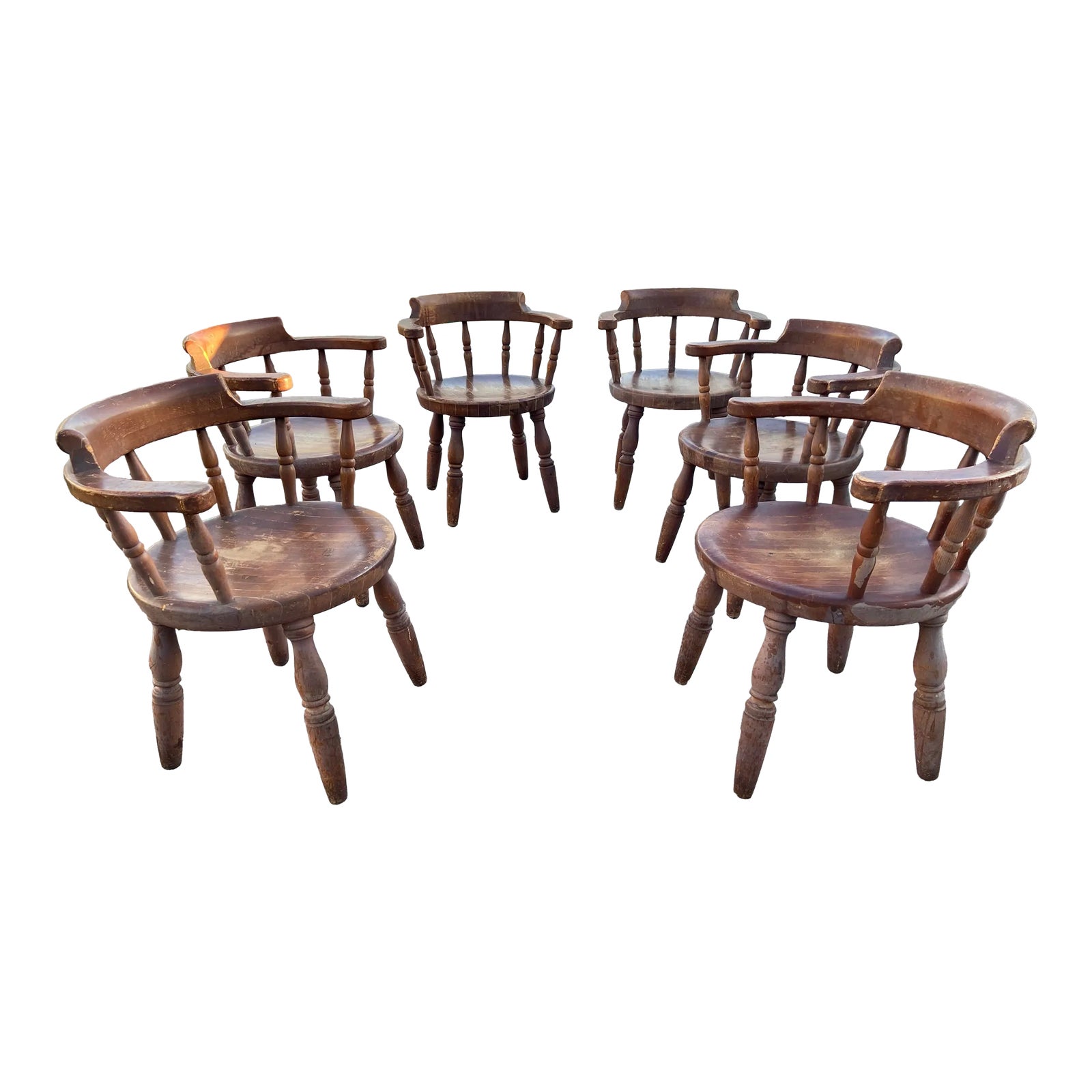1920s Antique Butcher Block Tavern Dining Chairs Set of 6 | Chairish