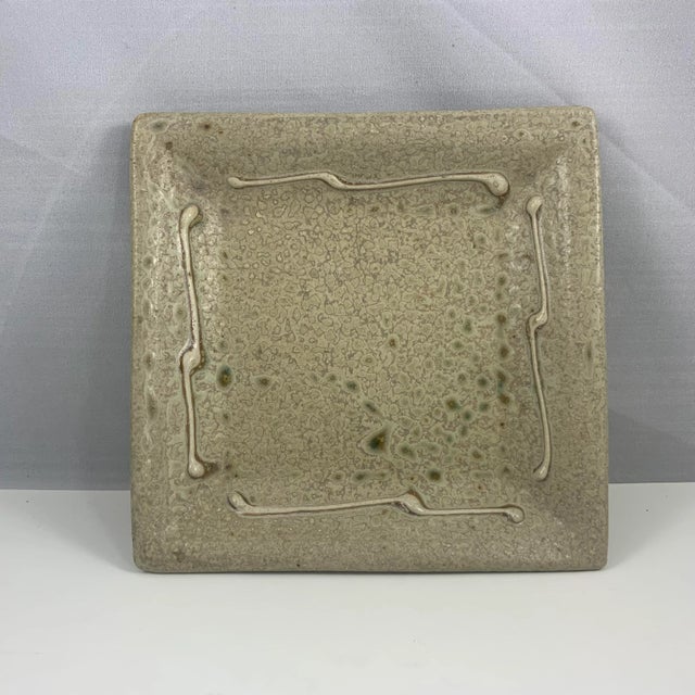Vintage Handmade Square Pottery Plate | Chairish