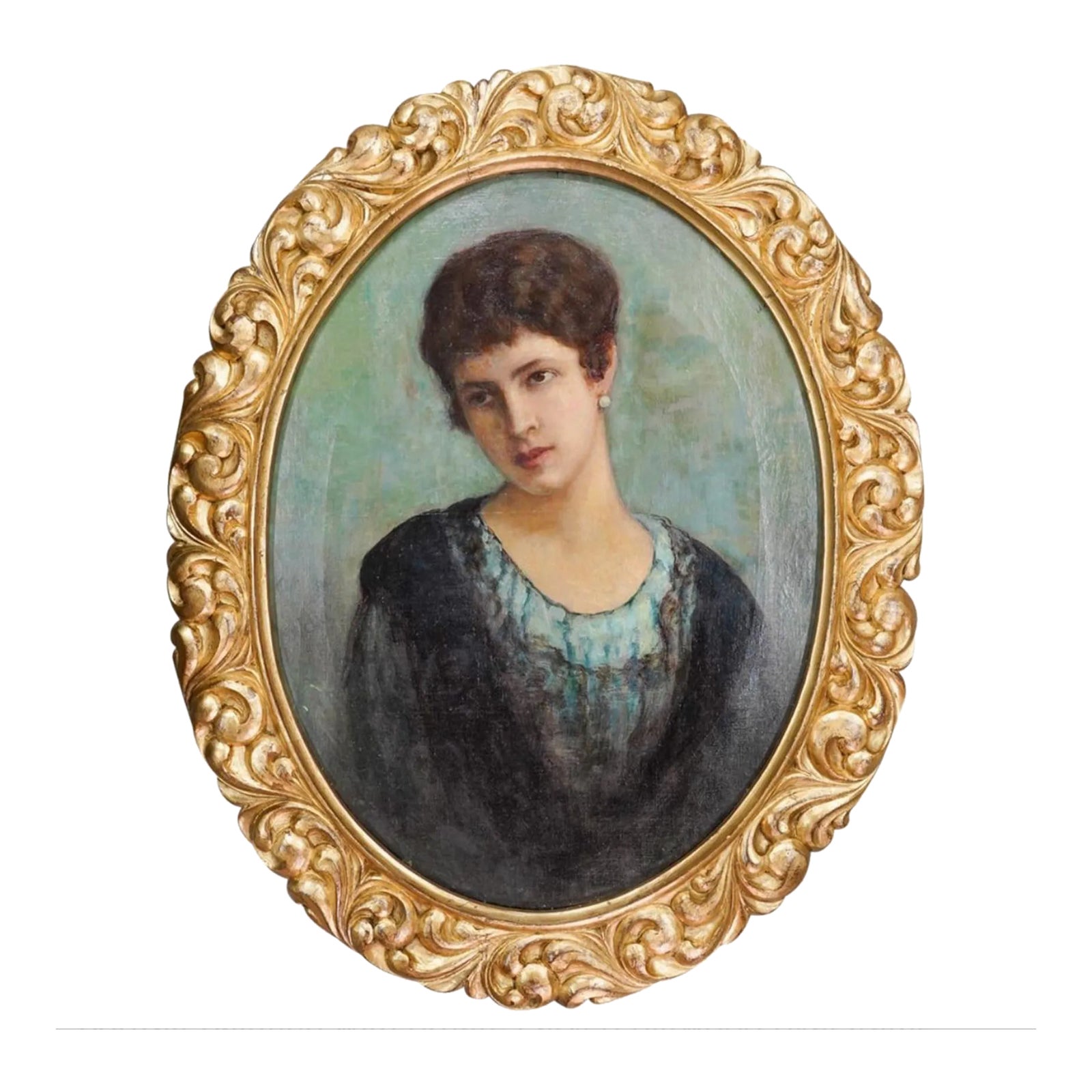 Antique Oil on Canvas Female Portrait Painting, Framed and Sign Charles ...
