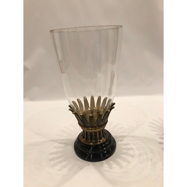 Large Glass Hurricanes on Marble & Bronze Bases - a Pair | Chairish