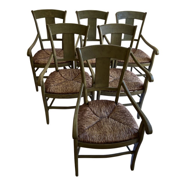 Modern Classic Rattan Weave Dining Chairs - Set of 6 | Chairish