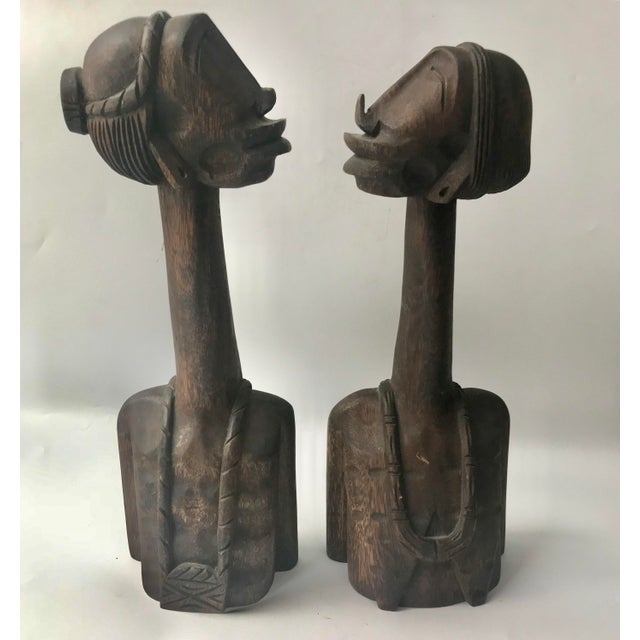 Vintage Mid-Century African Companion Wood Sculptures - A Pair | Chairish