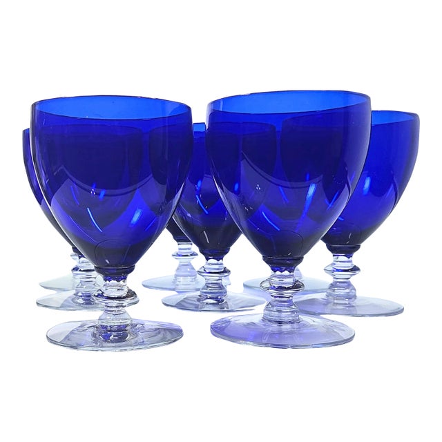 Sapphire Blue Goblets- Set of Eight | Chairish