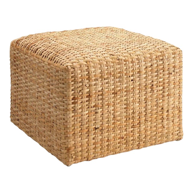 Cottage Beach Decor Natural Rattan Avery Square Ottoman | Chairish