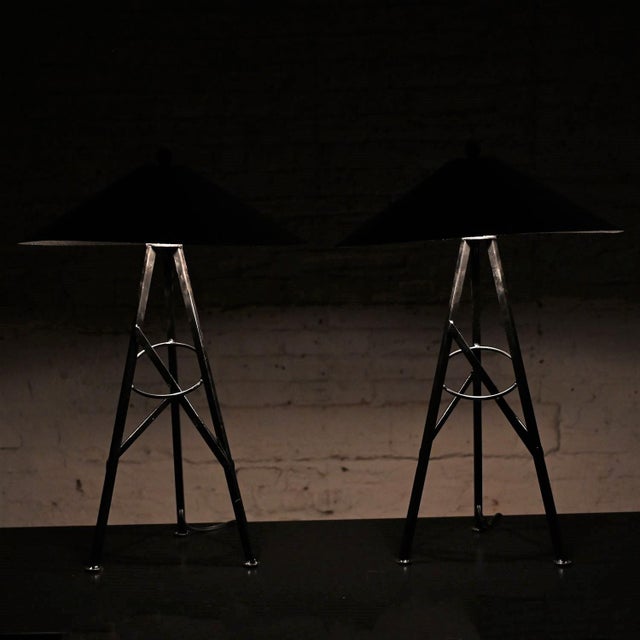 Late 20th Century Modern to Postmodern Metal Tri Leg Table Lamps With ...