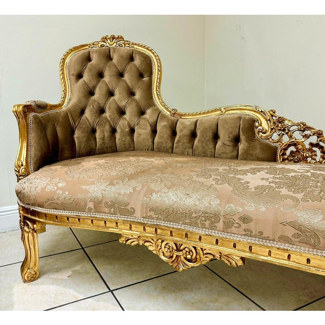 Rococo Style Light Coffee Lounge With Gold Details | Chairish